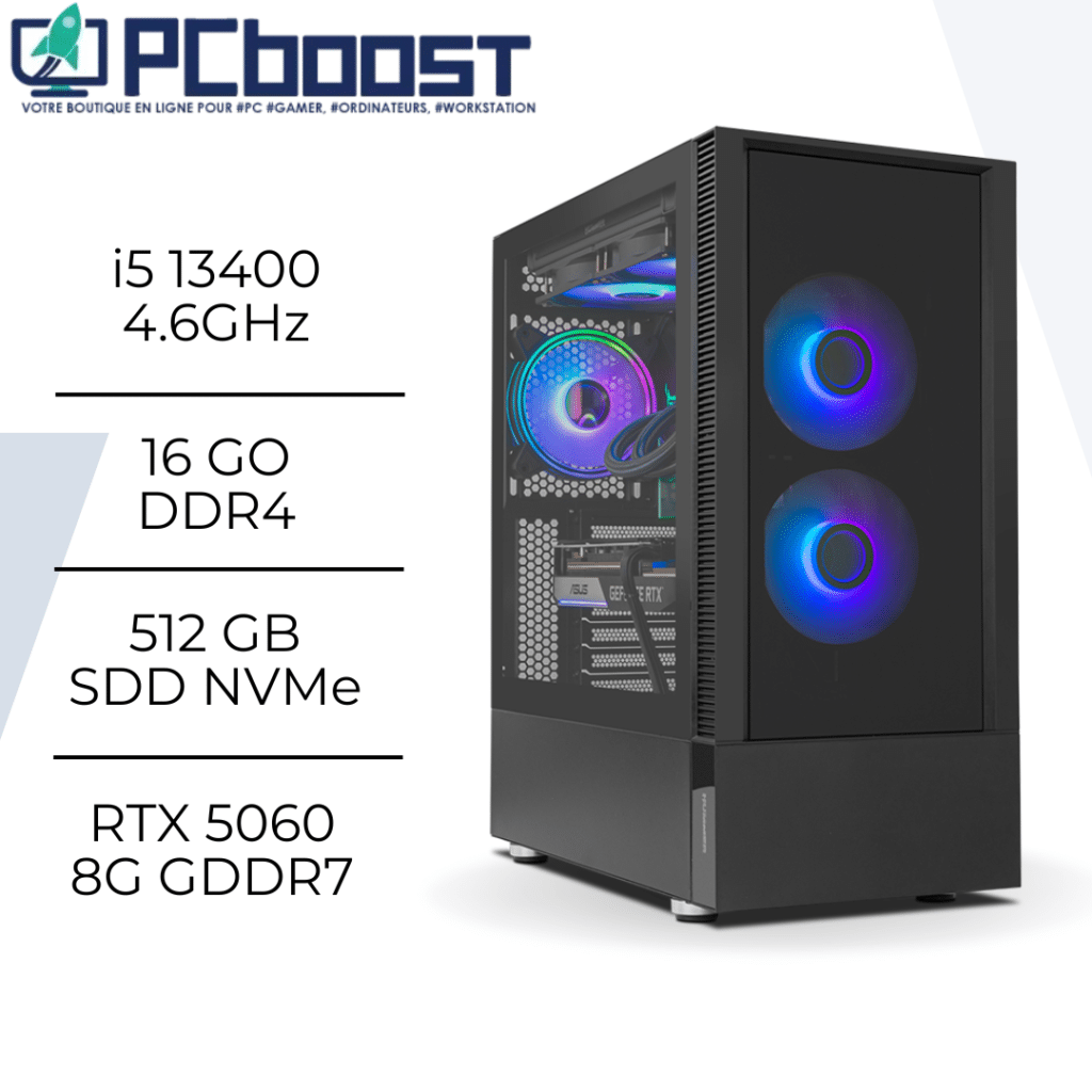 PC Gamer Core I5 13400F/512GB SSD/16GB/RTX5060 - Pcboost Maroc